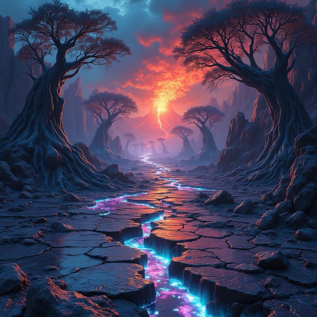 Surreal Cyberpunk Landscape with Biomech Elements ... - AI Art