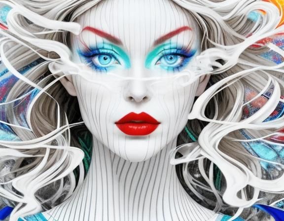 Softened cross-processed colour negative image. Red lips, green eyes ...