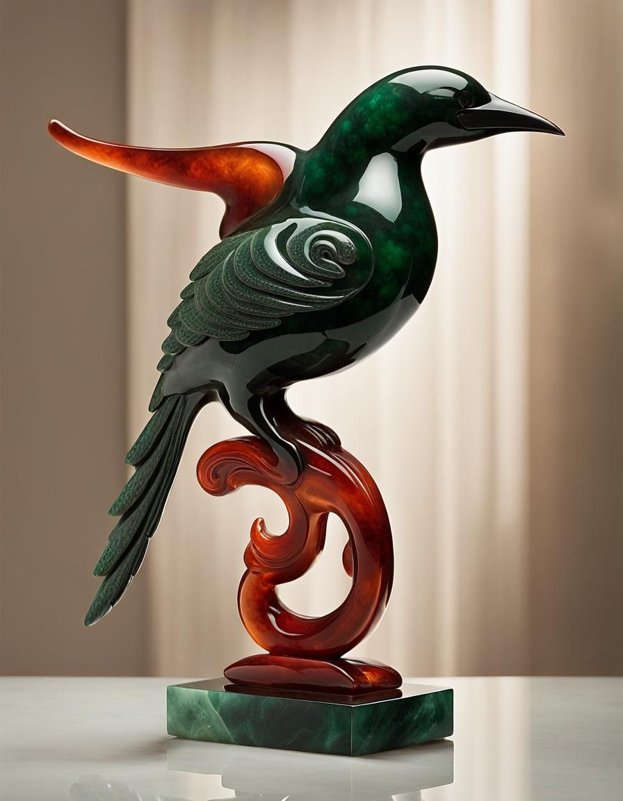 Majestic Jade Avian Form in Ethereal Essence - AI Art
