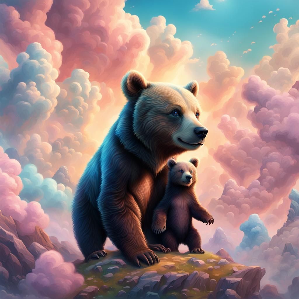 bear cubs playing amongst pastel clouds - AI Generated Artwork ...