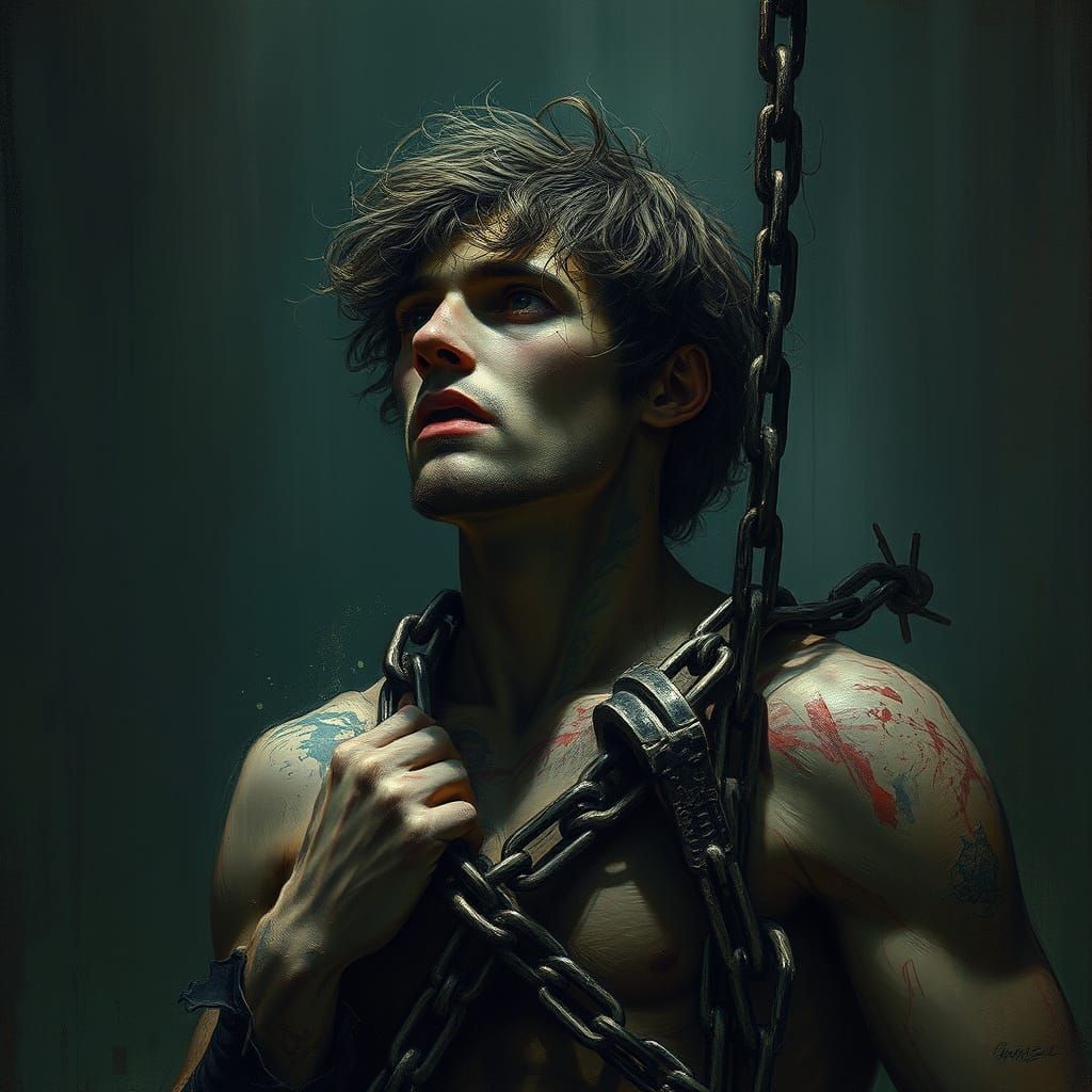 prisoner - Dark Prisoner in Chains, Horror Art in a Gothic...