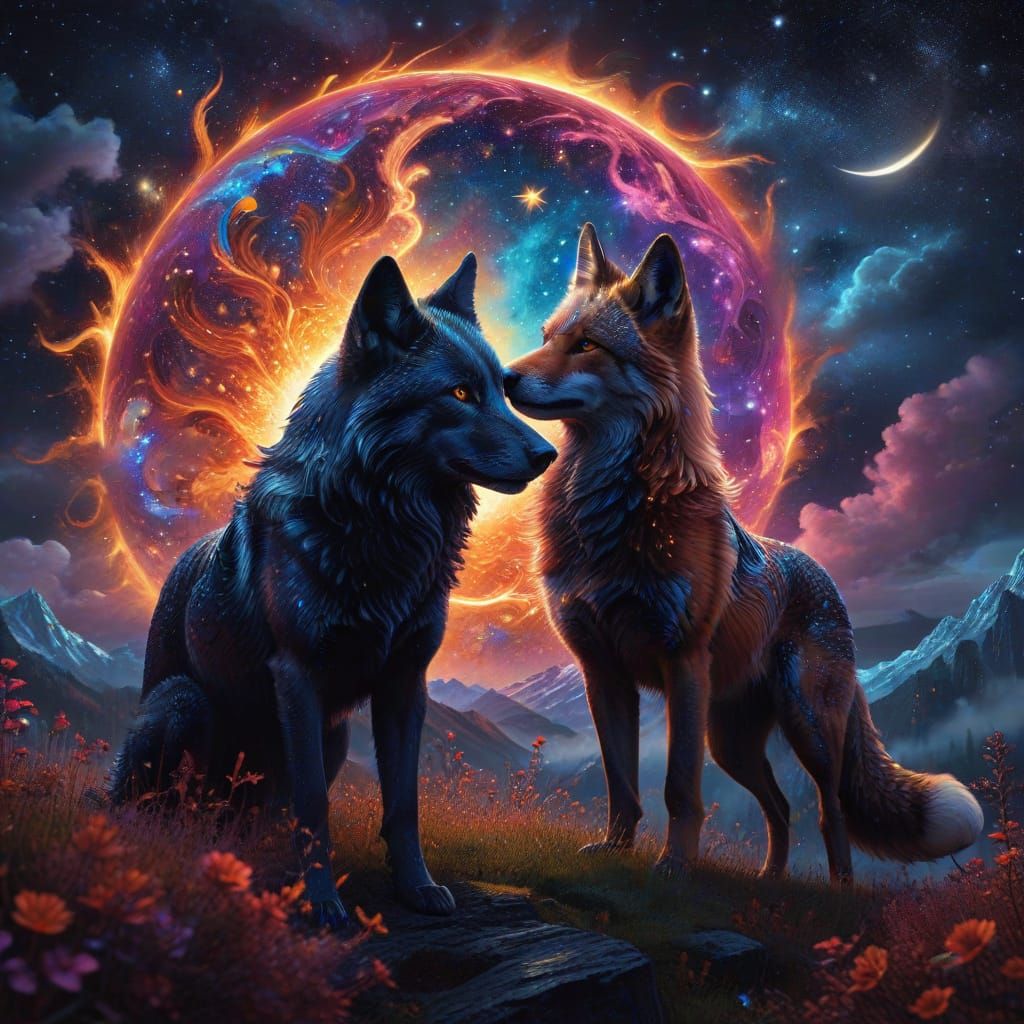 Fox & Wolf Love - Cosmic Lovers in Harmony