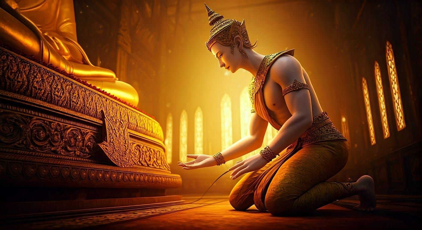 Divine Male Deva in Traditional Myanmar Royal Atti... - AI Art