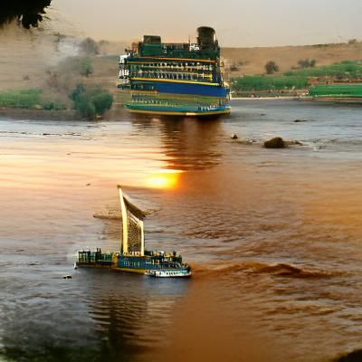 cleopatra ship in the river nile at sunset - AI Generated Artwork ...