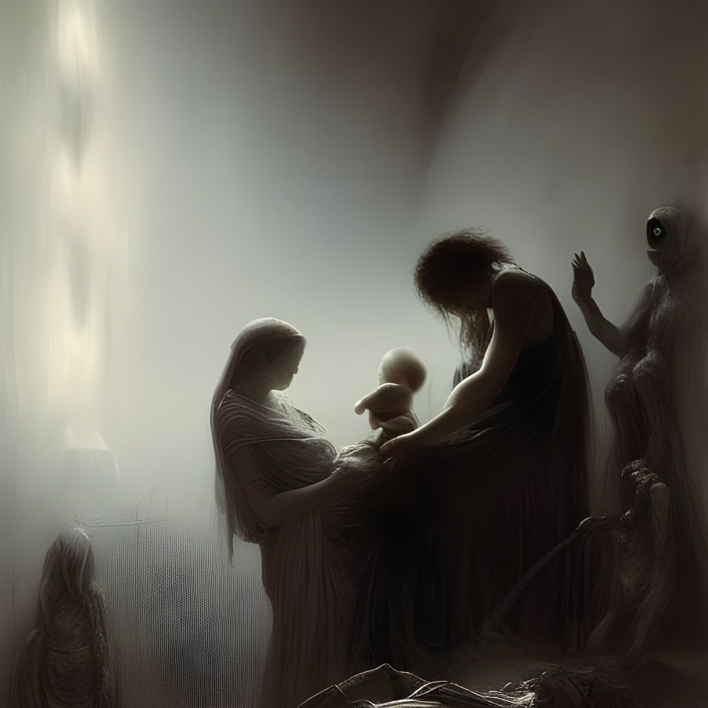 spooky newborn baby with parents - AI Generated Artwork - NightCafe Creator