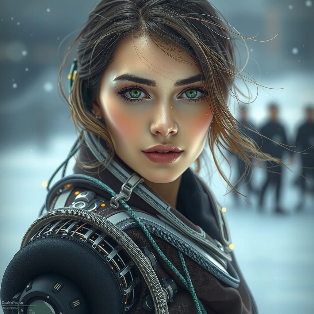 Cyborg Goddess in Cyberpunk Cityscape - AI Art