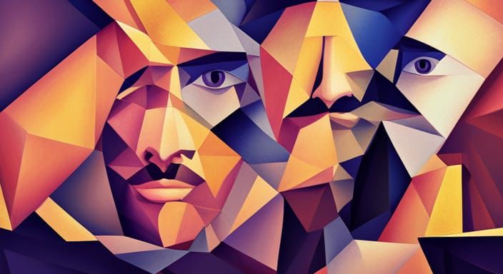 handlebar mustache cubist painting, Neo-Cubism, layered overlapping ...