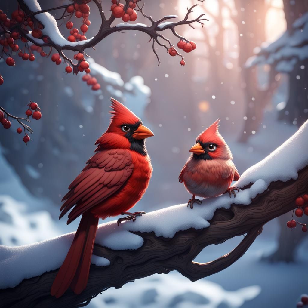 Cute Cardinals on a Limb - AI Generated Artwork - NightCafe Creator