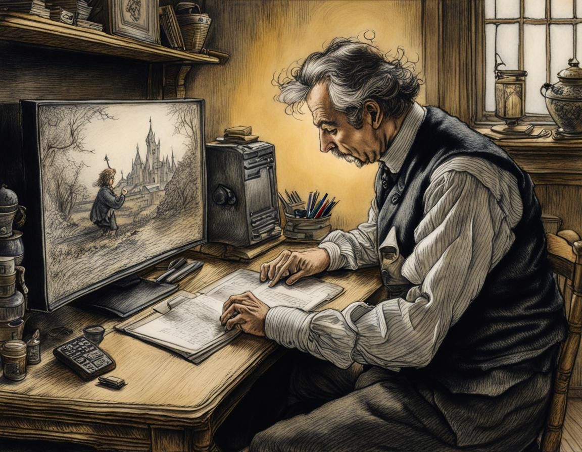 Working at the computer - AI Generated Artwork - NightCafe Creator