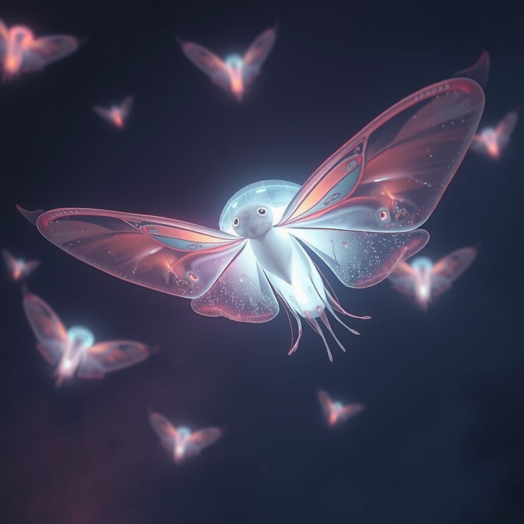 Glowing Jellyfish Moth Hybrids in Bioluminescent L... - AI Art