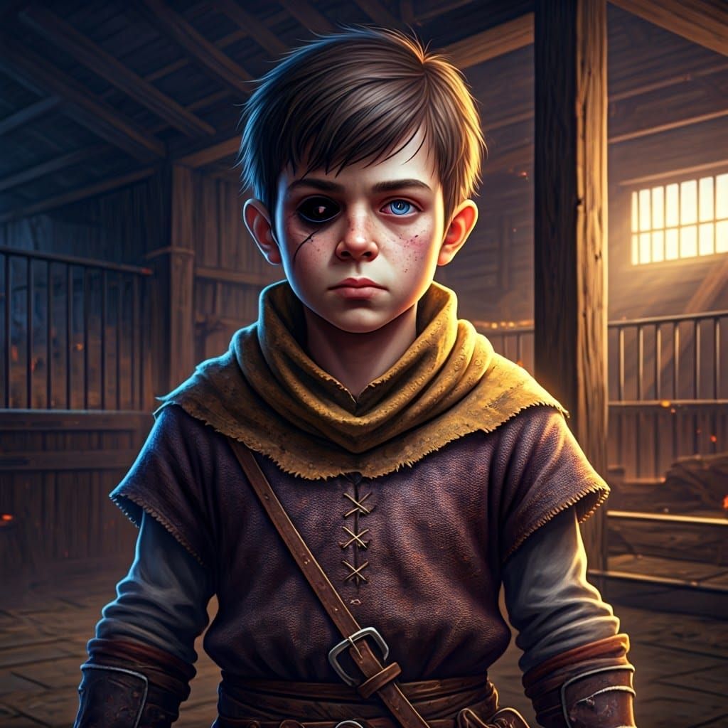 Mysterious Dark Fantasy Stable Boy - AI Art