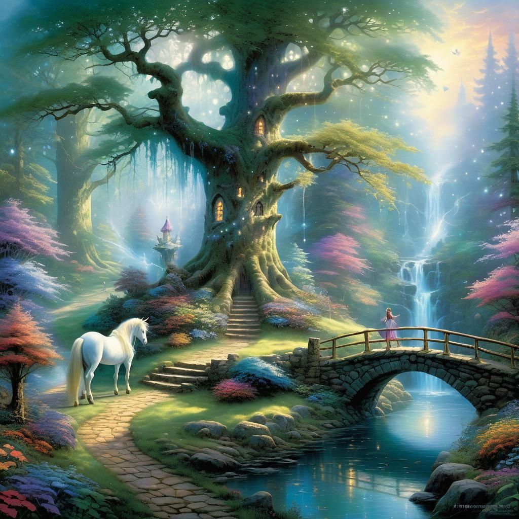 Mythical rhealm, mythical magical forest, fairies, unicorns. High ...