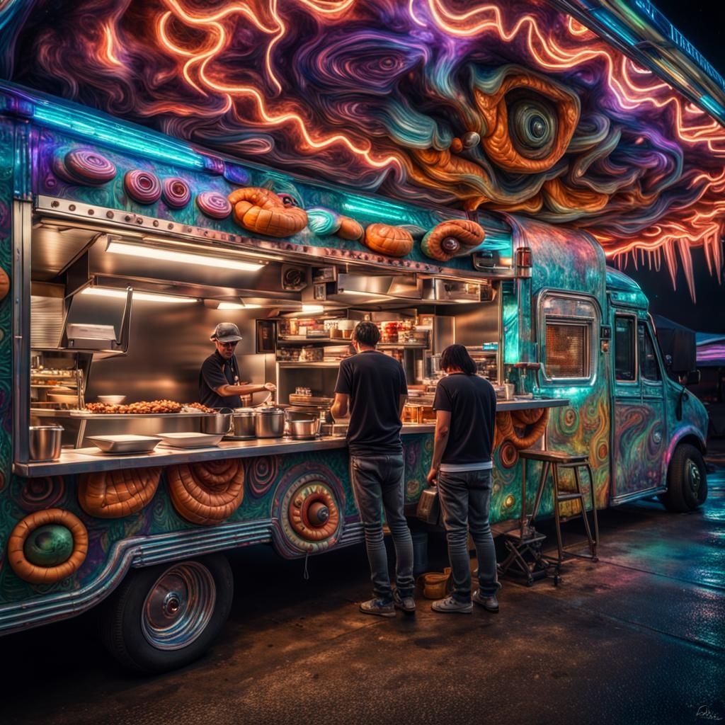 Futuristic Food Trucks in alien carnival. - AI Generated Artwork ...