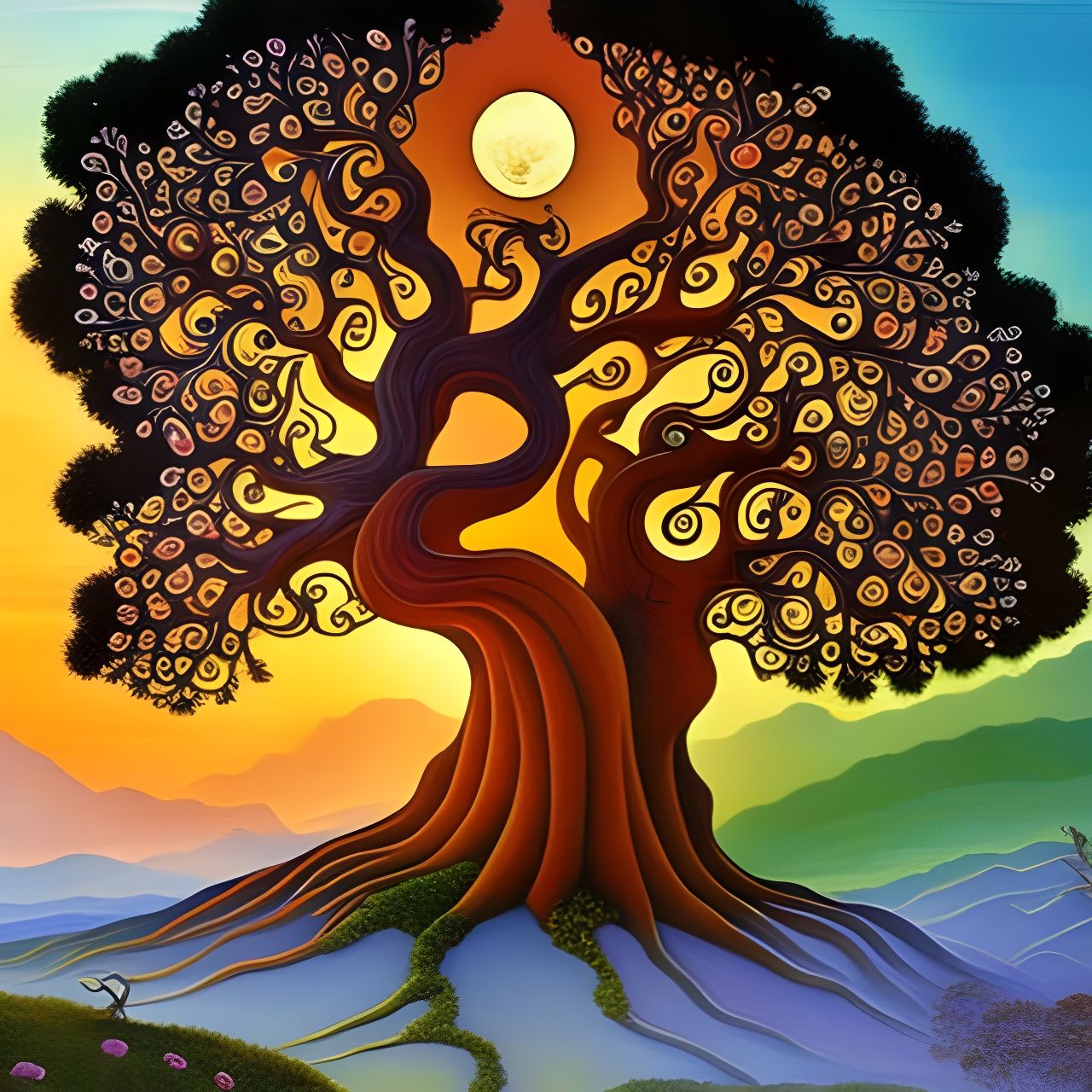 Sunset Tree - AI Generated Artwork - NightCafe Creator