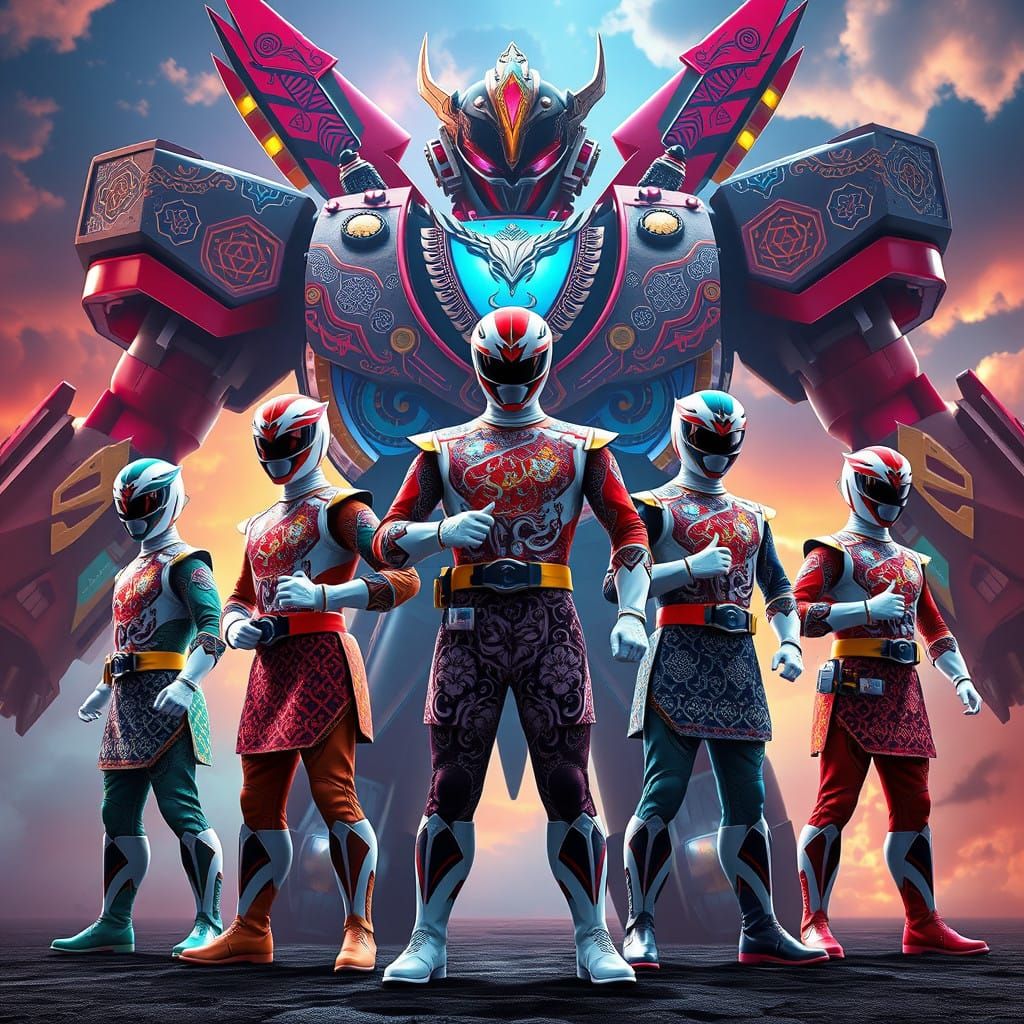 Indonesian Power Rangers in Traditional Batik Suit... - AI Art