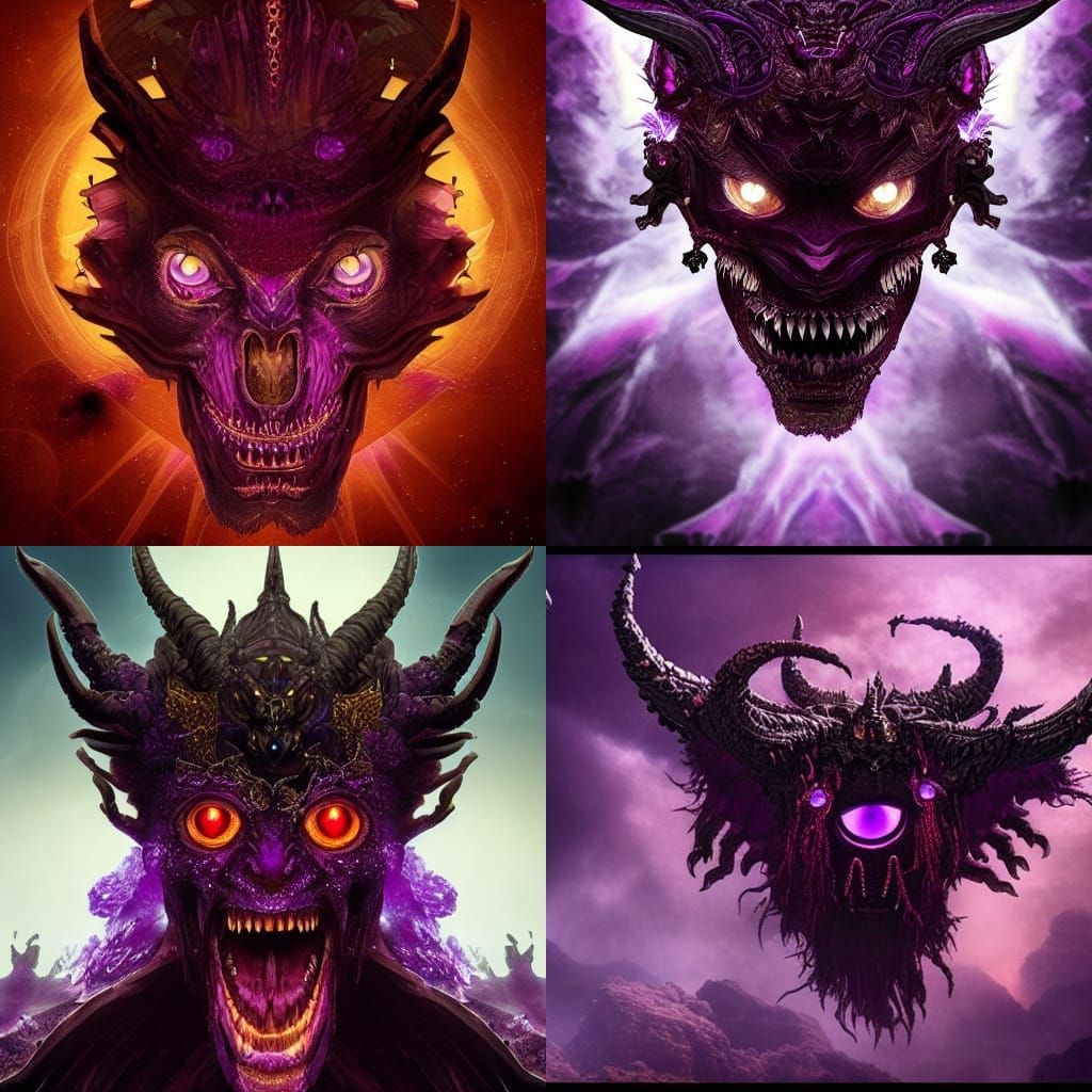 Demon comprised of Amethyst crystals and garnet with glowing ...