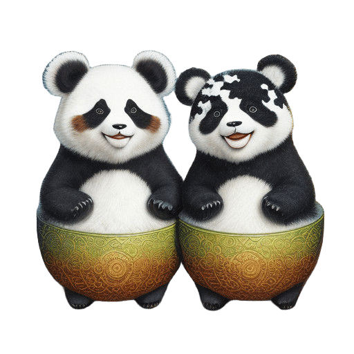 Two lovely pandas smiling and laughing, Anna Silivonchik, Sam Toft ...