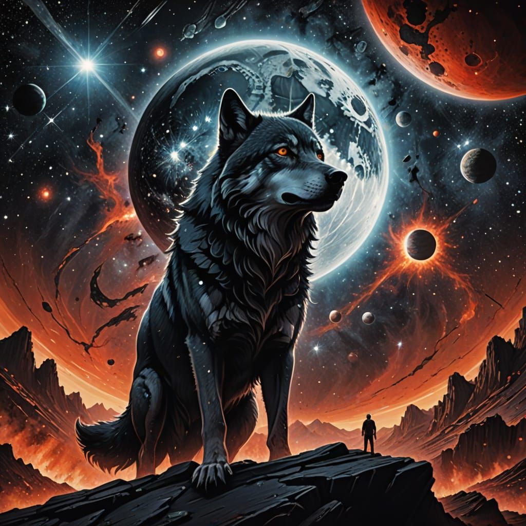 Lone Wolf Howling at Inverted Universe - AI Art