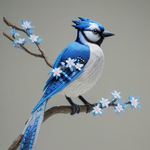 Blue jay embroidery - AI Generated Artwork - NightCafe Creator