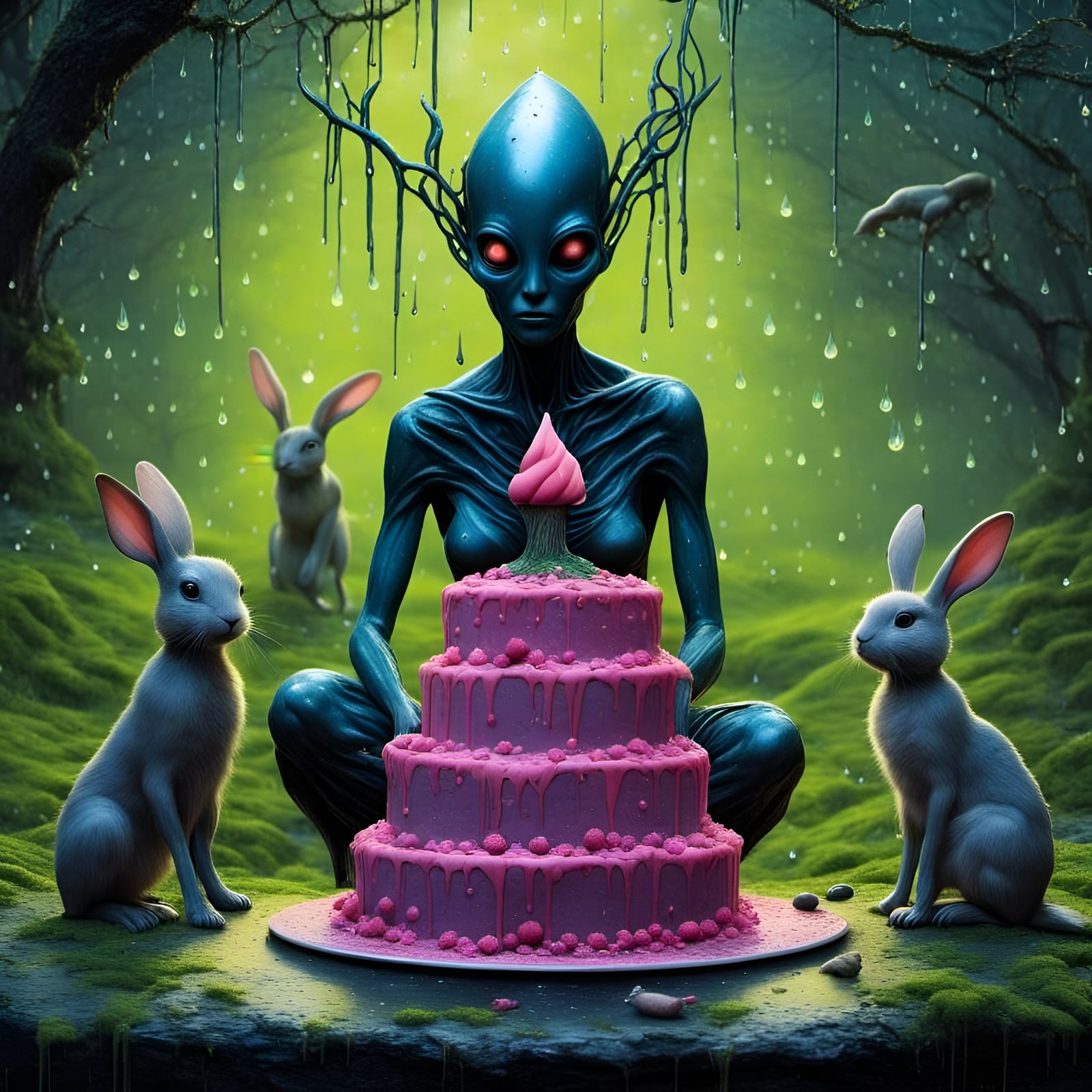 Rabbits meets Alien on a Cake day by My. - AI Generated Artwork ...