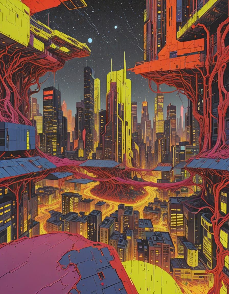 Biomorphic Metropolis: Twisted Flesh Cityscape - AI Art