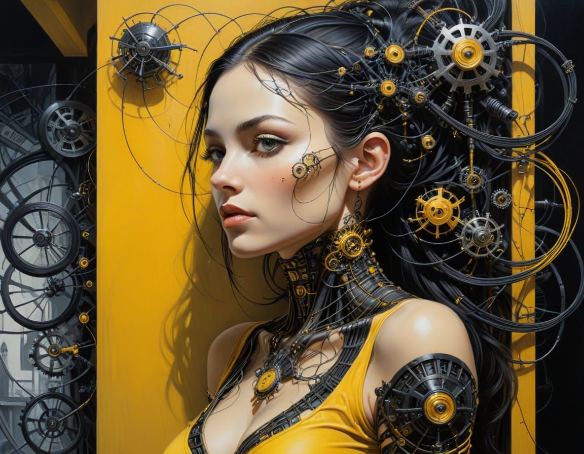 Woman with Bio-Cybernetics in Oil Painting Style - AI Art