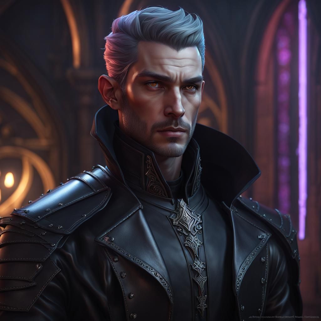 Gothic Ghost Elf Portrait in Leather, Digital Art - AI Art