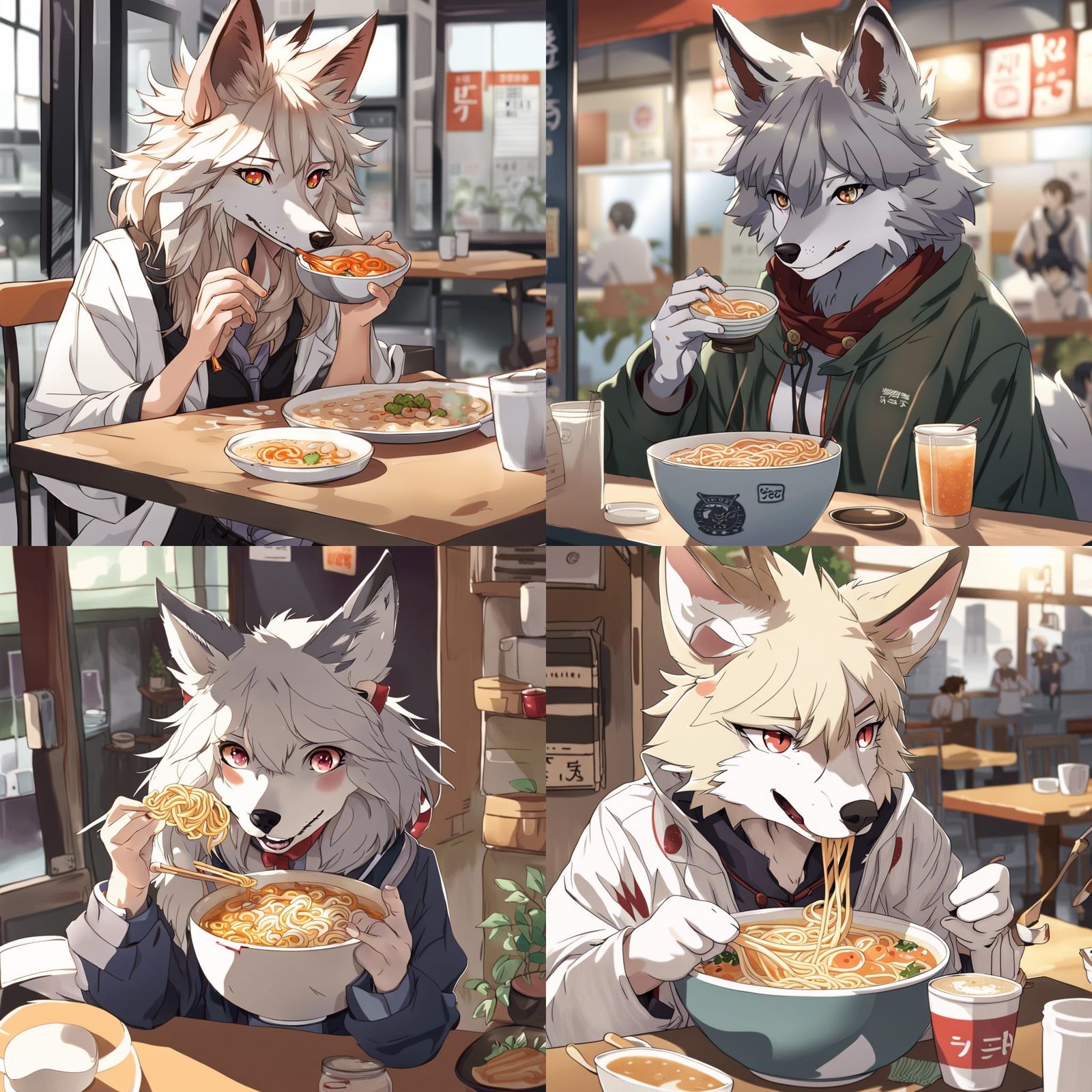 Anthro wolf eating ramen in a cafe - AI Generated Artwork - NightCafe ...