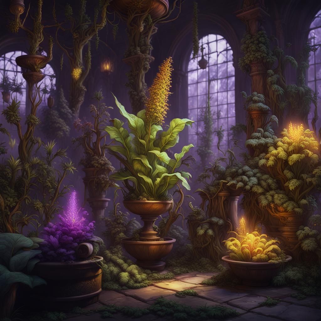 Rare commodities at the wizard's botanical ingredients shop - AI ...