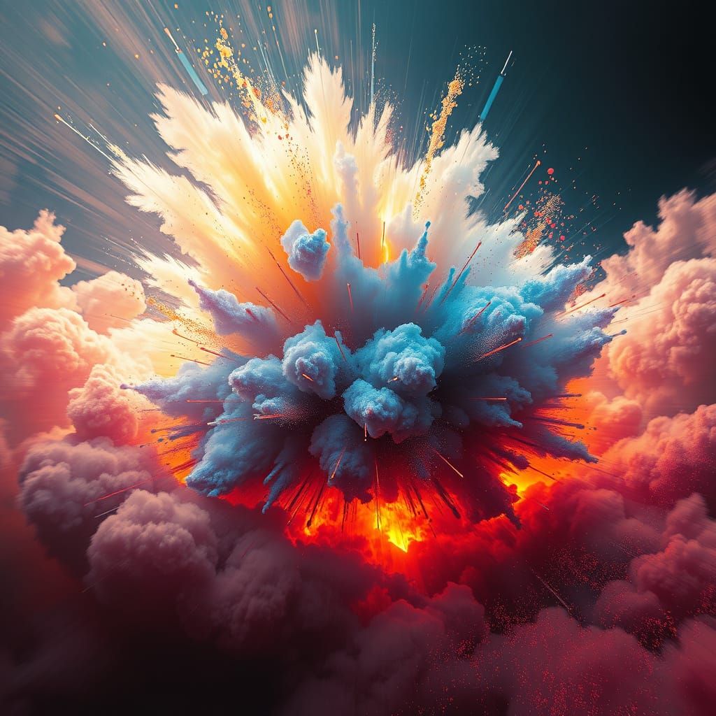Surreal Futuristic Explosion in Vibrant Digital Ar... - AI Art