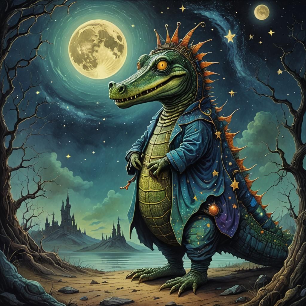 Anthropomorphic alligator in fancy dress - AI Generated Artwork ...