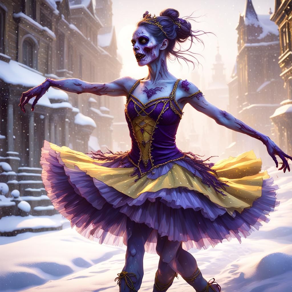 Beautiful zombie ballerina dancing in the snow - AI Generated Artwork ...