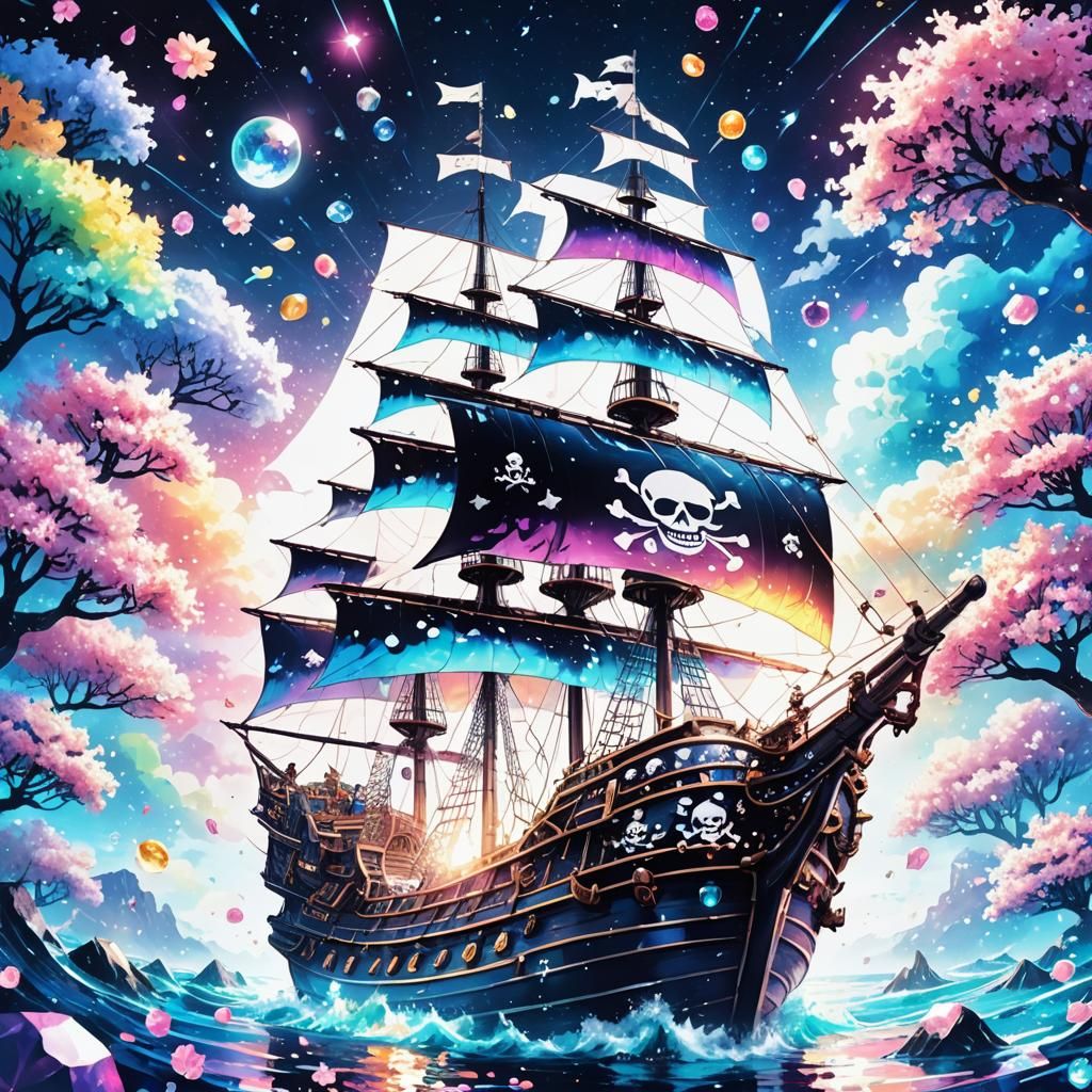 Ethereal Pirate Ship Conquers Cosmic Floral Abyss ... - AI Art