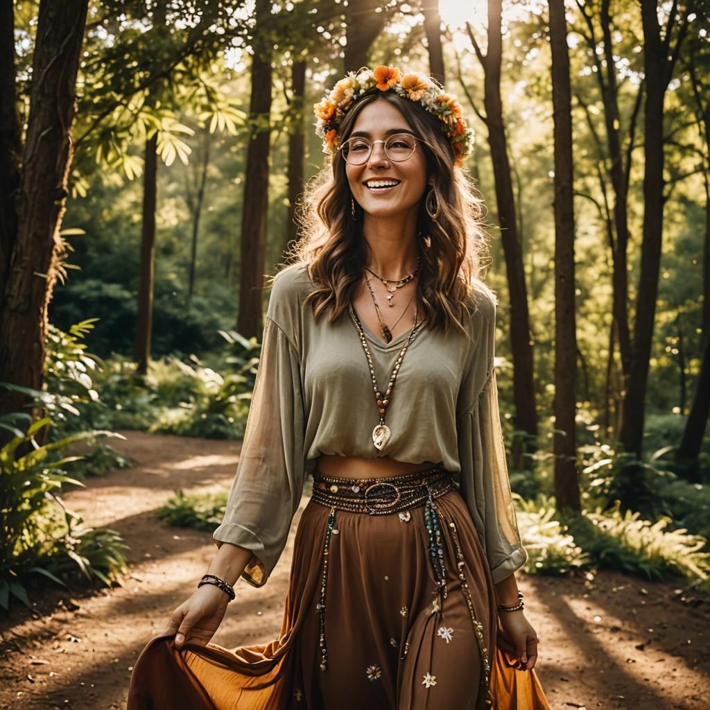 Hippie woman in the forest - AI Generated Artwork - NightCafe Creator