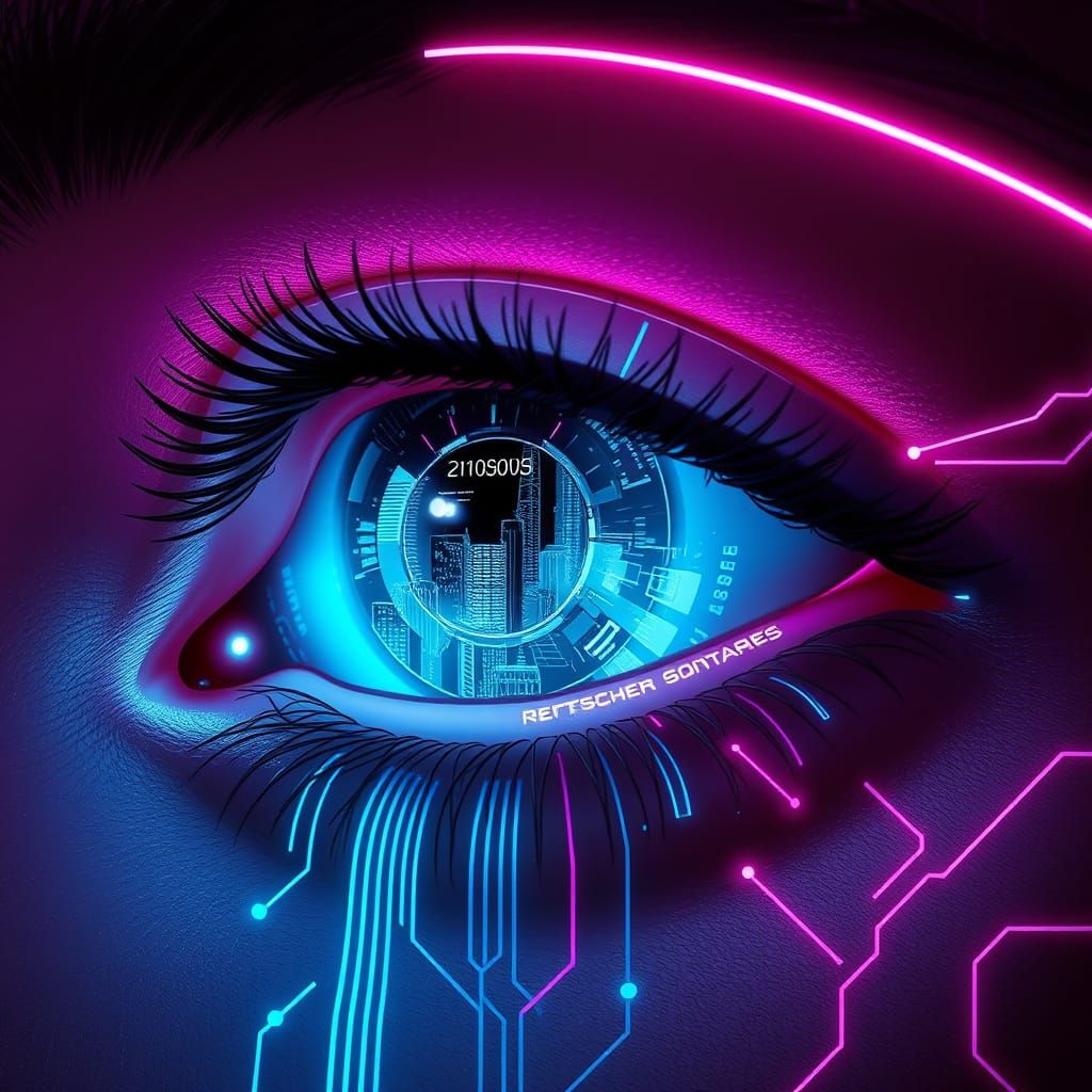 Neon Vision - Cyberpunk Eye Interface in Neon Hues