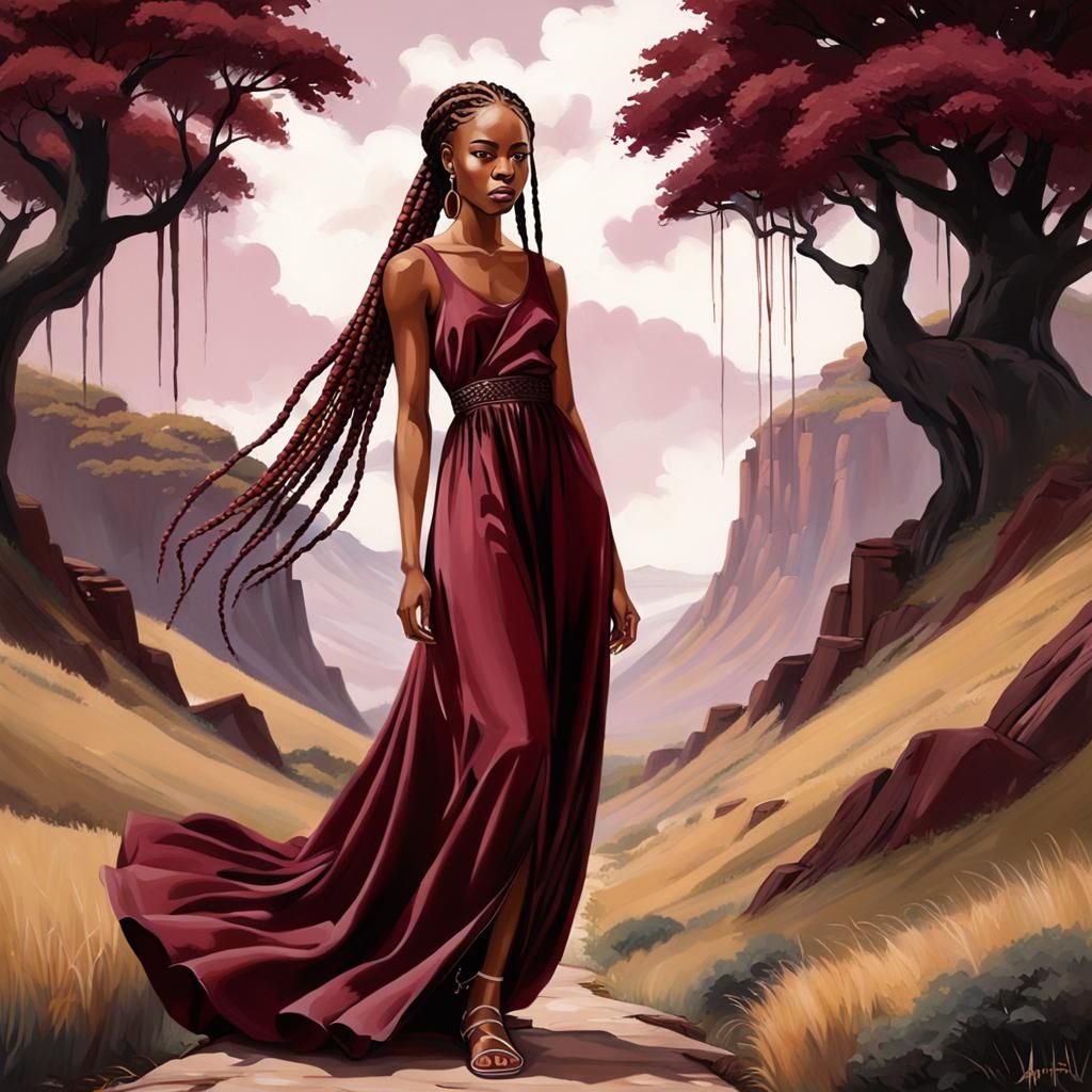 Deep Red Loose Fitting Evening Gown Cartoon. Redone. - AI Generated Artwork - NightCafe Creator