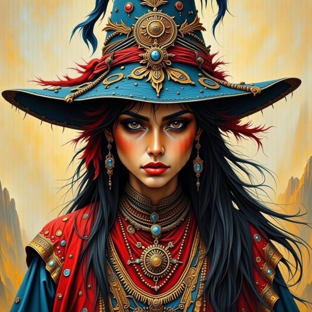 Ethereal Gypsy Figure in Futuristic Trek Landscape - AI Art