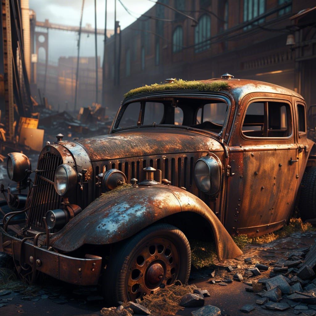 Very rusty and old screwed car - AI Generated Artwork - NightCafe Creator