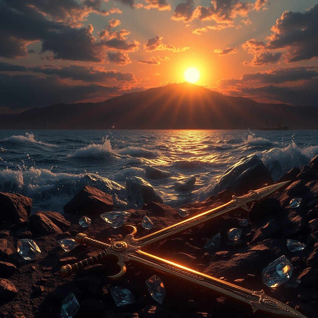 Fantastical Sunset Scene with Glittering Diamonds ... - AI Art