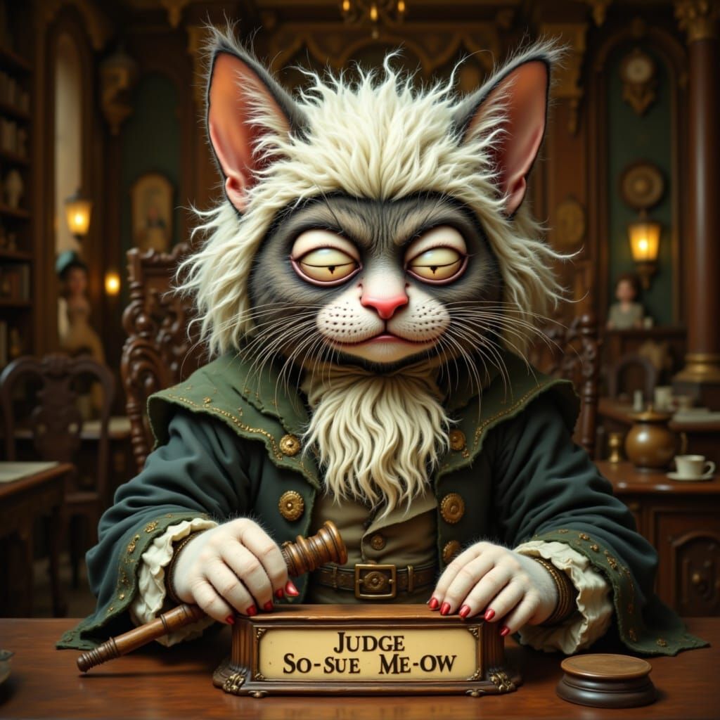 Cat - Regal Feline Judge in Courtroom Grandeur