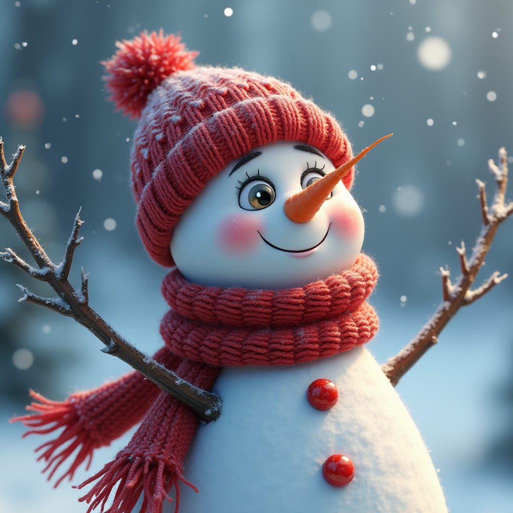 a captivating animation featuring a charming, cheerful snowman with ...