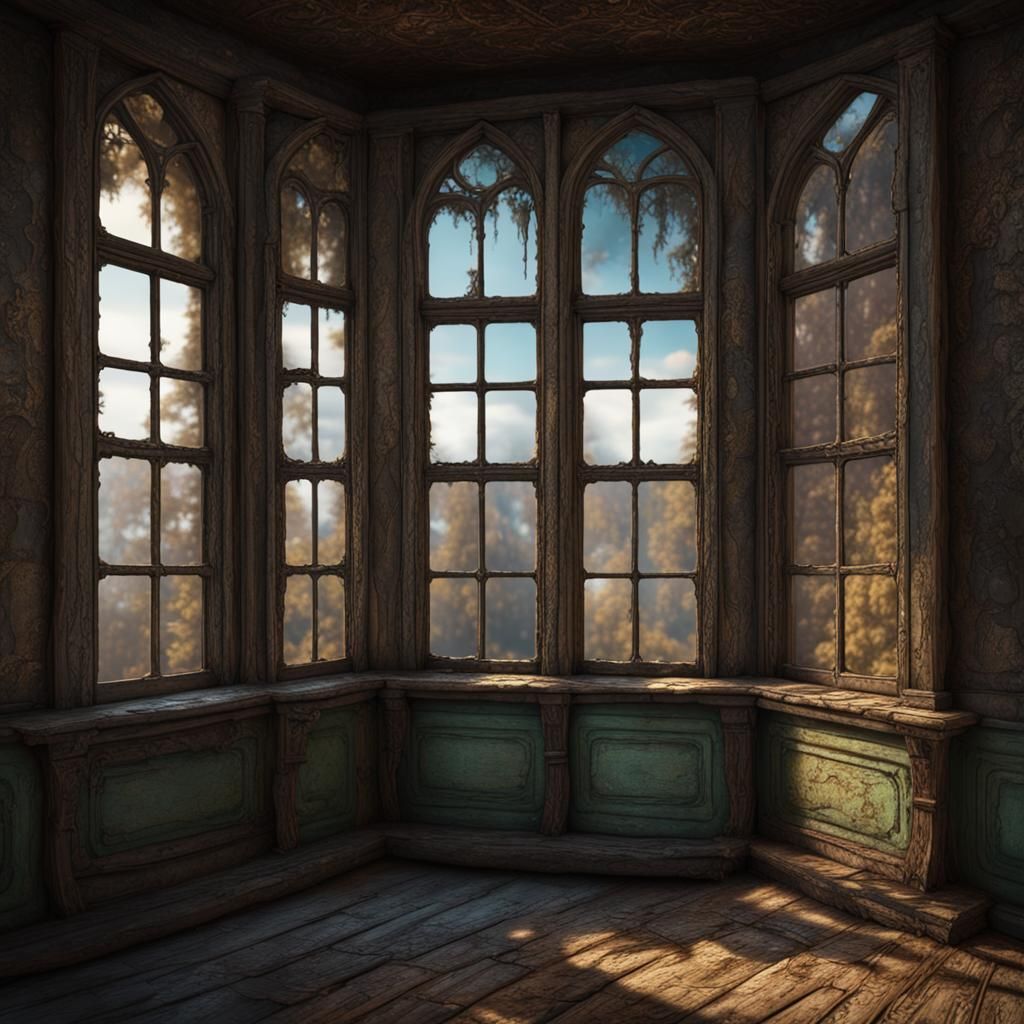worn and weathered windows in old house - AI Generated Artwork ...