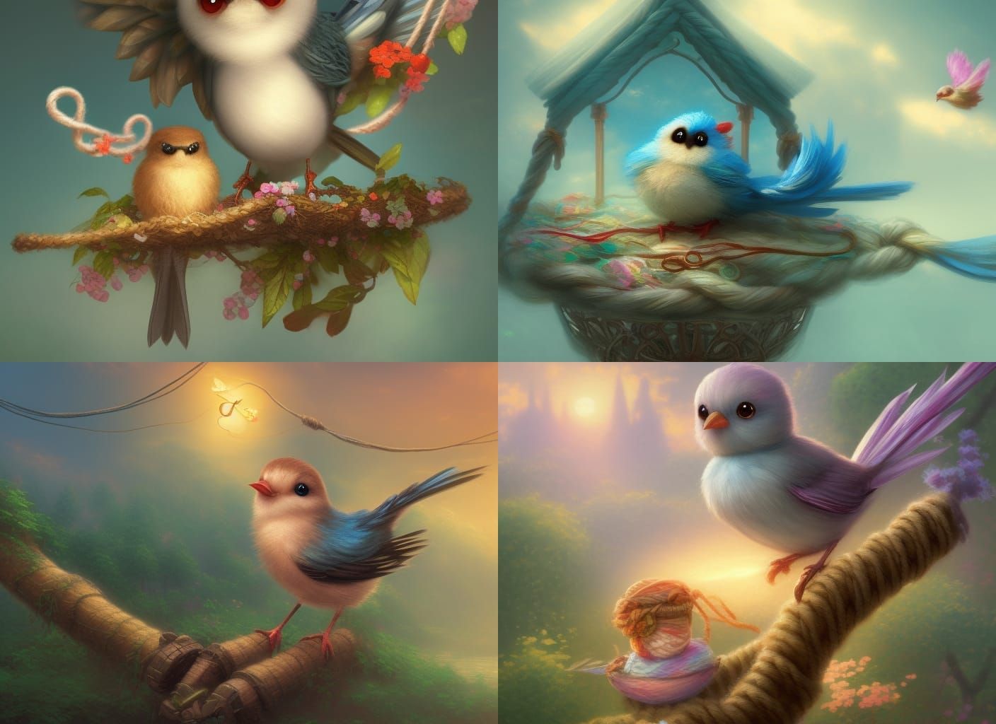 A cute chibi bird surrounded by yarn. 8k resolution concept art, Thomas ...