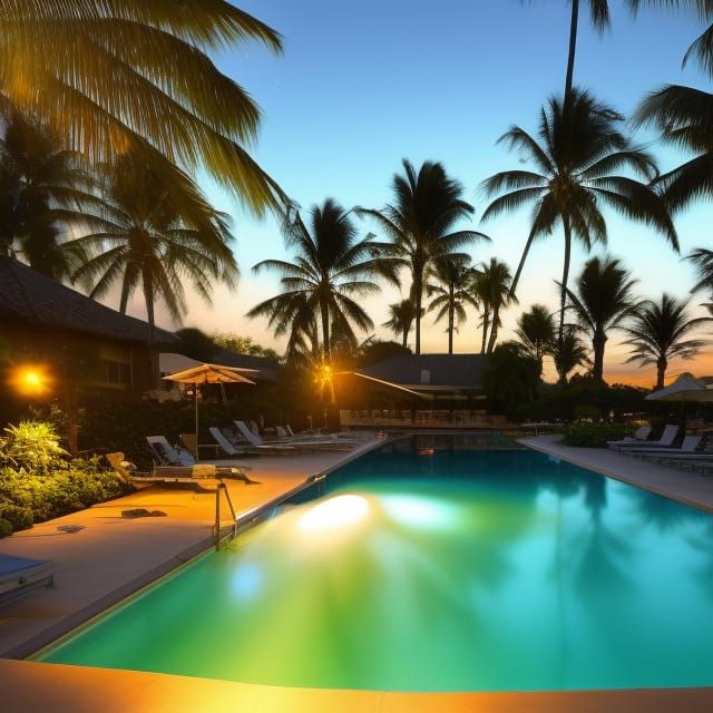 "Lush Enchantment: Palms and Poolside Pleasures" - AI Generated Artwork ...