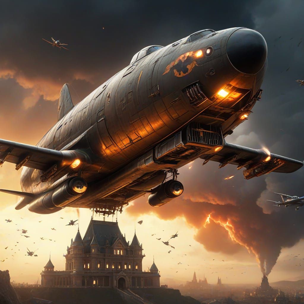 Steampunk Zeppelin Engulfed in Vintage Aviation Sp... - AI Art