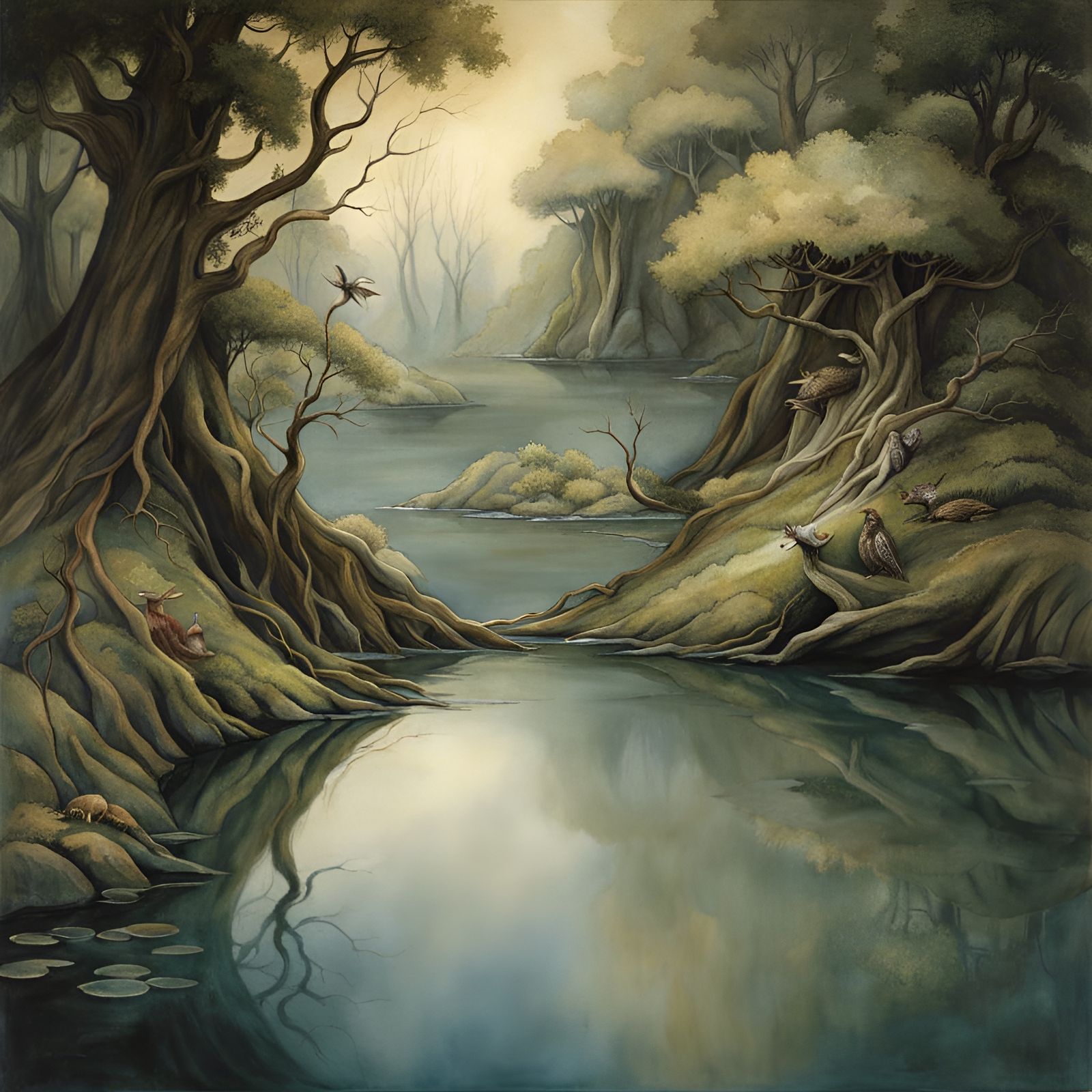 By Brian Froud ,landscape of Tranquil Lakes Reflections (SDXL Artist ...