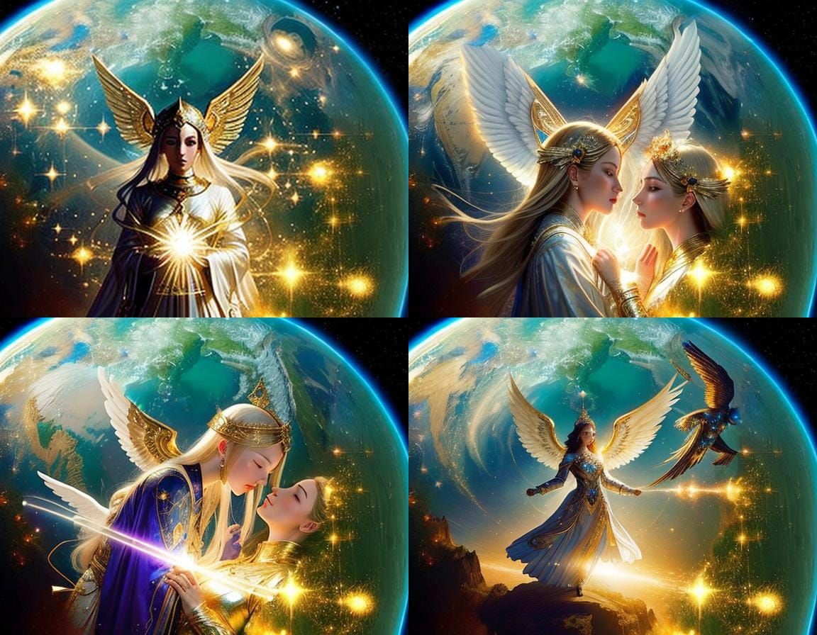 Angels flying around planet Earth. NASA photography, Android Jones ...