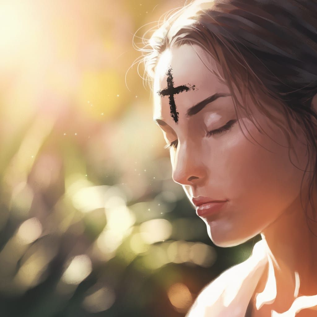 Blessed Lent Watercolour Portrait with Ash Cross - AI Art