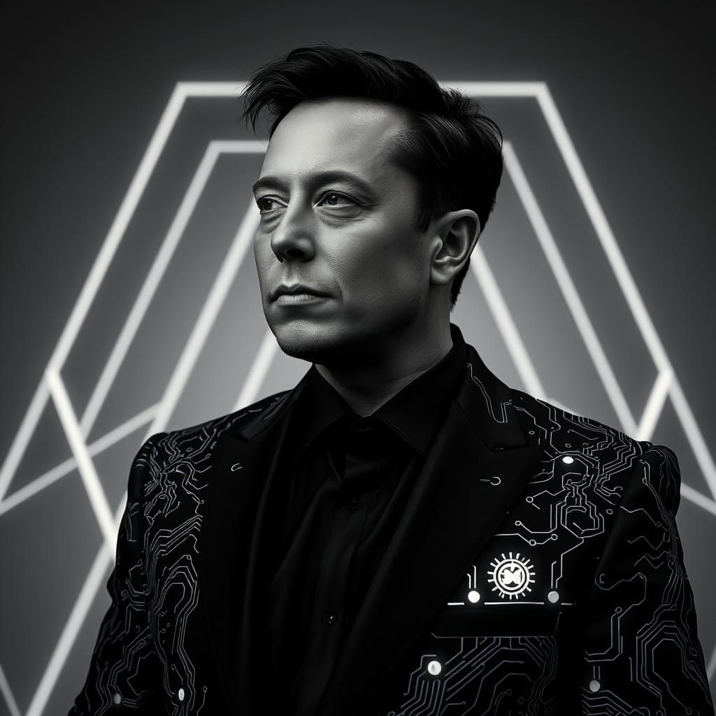 Futuristic Elon Musk in High-Tech Bespoke Suit - AI Art
