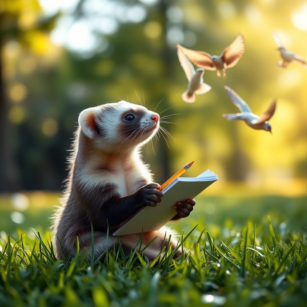 Ferret Wildlife Illustrator in Lush Park Scene - AI Art